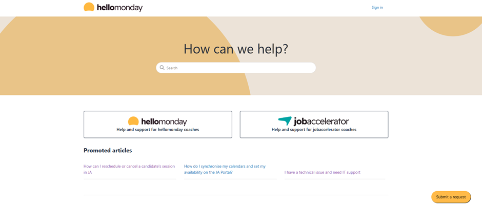 Zendesk Sign In- Instructions - How to access all HM and JA Support Articles – Hellomonday